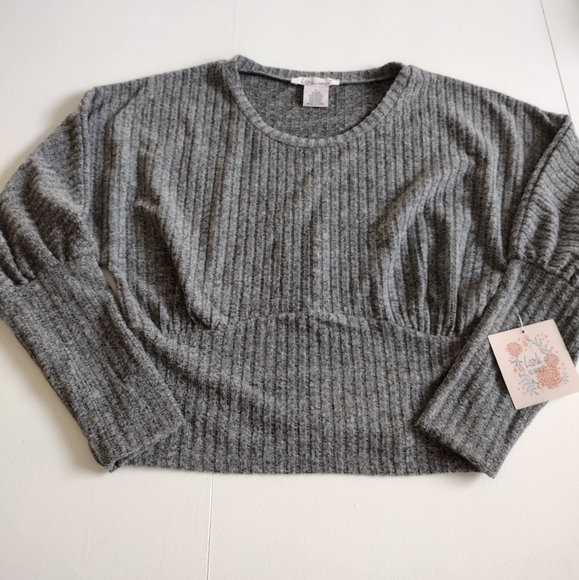 Lark+Grey | Sweaters | Lark Grey Womens Cropped Sweater Ribbed Bishop ...